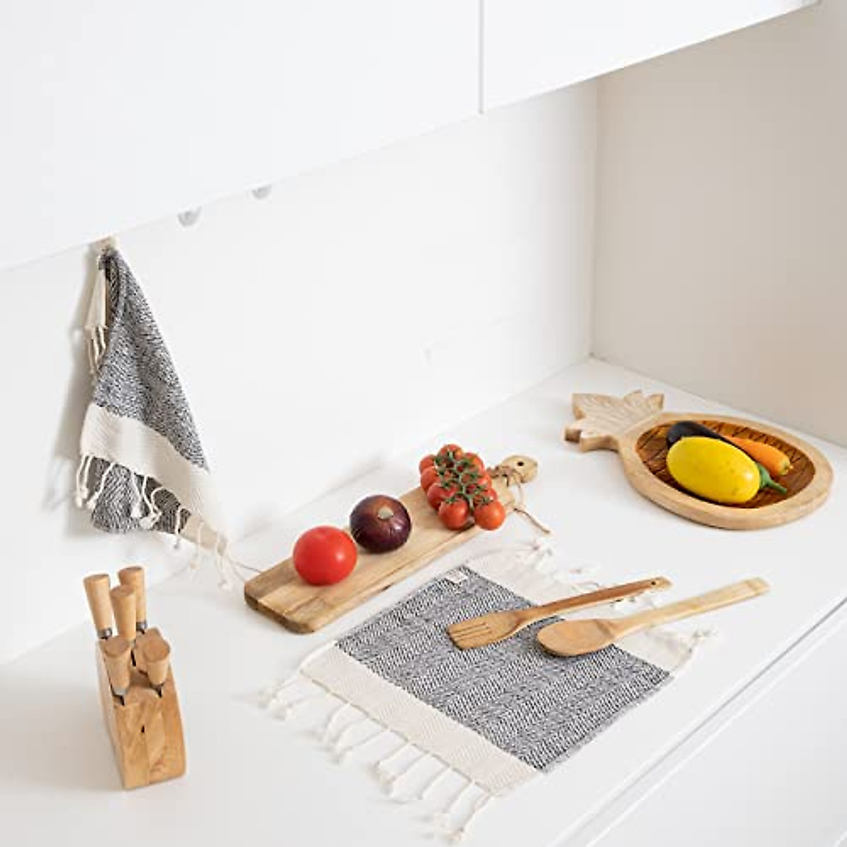 Smyrna Turkish Cotton Kitchen Dish Towels Herringbone Series Pack of 6 | 100% Cotton, 12x12 | Machine Washable Wash Cloths | Soft, Absorbent, Prewashed and Quick Dry Turkish Dish Towels (Gray)