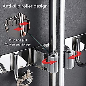 Saxhorn Broom Mop Holder Wall Mount Stainless Steel Tool Hanger Storage Organizer for Home, Kitchen, Garage, Garden, Laundry Room, Bathroom Organization and Storage(4 Racks 5 Hooks)