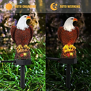 PERFECTOP 2 Pack Solar Eagle Garden Lights, Outdoor Solar Bald Eagle Figurines Decorative Stake Light, Garden Eagle Animal Bird Decor Yard Lawn Pathway Decoration Thanksgiving Christmas Ornament Gift