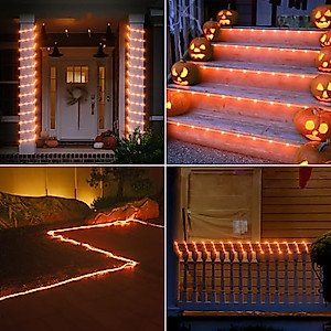 ICRGB Solar Halloween Lights, 66FT 200 LED Outdoor Rope Lights, IP67 Waterproof, 8 Modes Christmas String Lights for Outside, Tree Pathway Autumn Decorative