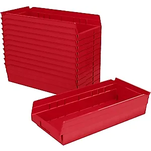 Akro-Mils 30158 Plastic Nesting Shelf Bin Box, (18-Inch x 8-Inch x 4-Inch), Red, (12-Pack)