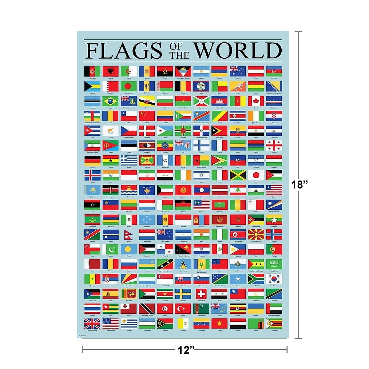 Flags of The World Classroom Reference Chart National Countries Country Symbol Educational Teacher Learning Homeschool Display Supplies Teaching Aide Cool Wall Decor Art Print Poster 12x18
