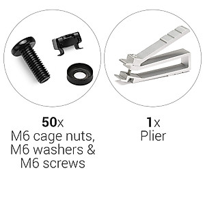 kwmobile 50 Pack M6 Cage Nuts, Bolts and Washers Kit - Cage Nuts Set With Tool for Installation Extraction - For Patch Panel Rack Mount - Black
