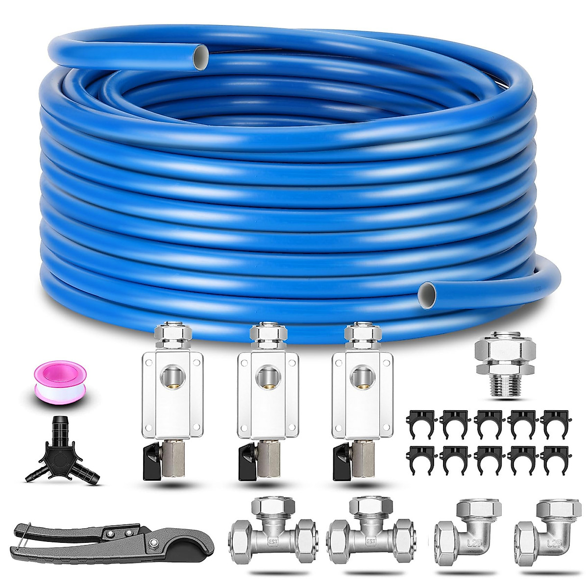 Howaoo Compressed Air Line Kit 3/4" x 100ft, Shop/Garage HDPE-Aluminum Air Line Kit for Connect Air Compressor, Compressed Air Piping System Install Kit Leak-Proof & Easy to Install