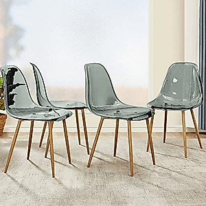GreenForest Acrylic Ghost Chairs Set of 4, Dining Kitchen Room Chairs with Crystal Seat, Modern Shell Lounge Chair, Greyish Green