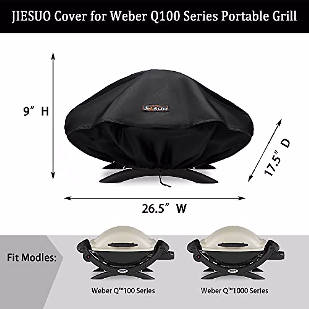 Jiesuo Grill Cover for Weber Q Series Grills, Grill Cover for Weber Q1200, Q1000 and Q100 Series Portable Grill Cover