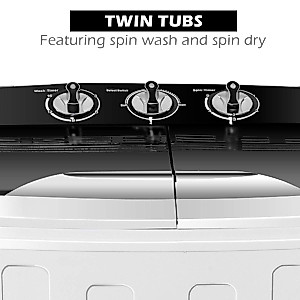 Giantex Portable Compact 13 Lbs Mini Twin Tub Washing Machine Washer Spin Dryer (Black&White)