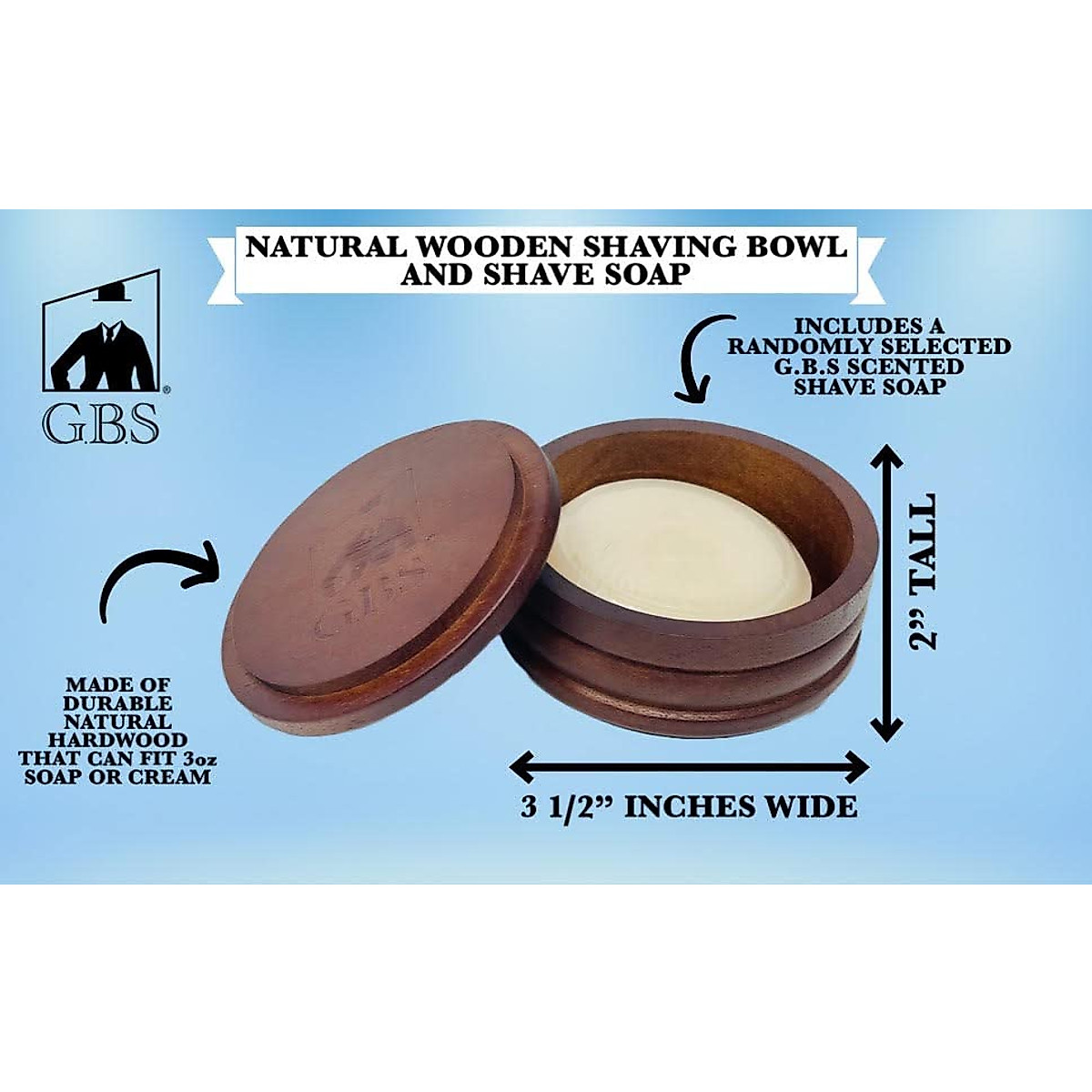 G.B.S Wooden Shaving Set, Synthetic Vegan Shaving Brush Wood Handle and Soap Bowl with All Natural Shave Soap 3IN1 Kit for Men Practical Christmas Gift for Men