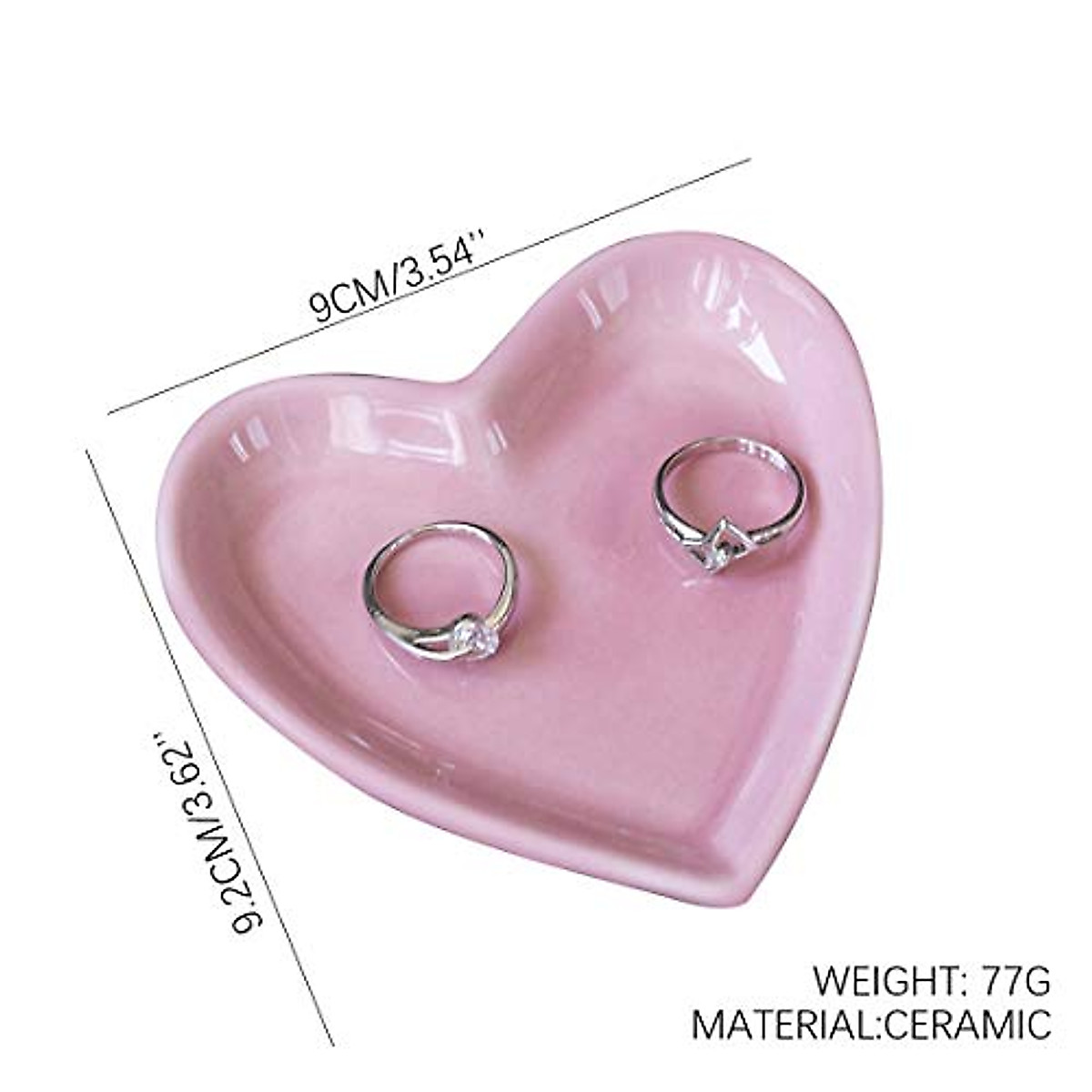 Meeshine Ceramic Jewelry Tray for Women Girls, Heart Shaped Jewelry Plate Ring Dish, Pink Trinket for Birthday Friends Daily Family(Pink)