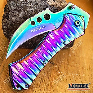 KCCEDGE BEST CUTLERY SOURCE Pocket Knife Camping Accessories Survival Kit 5 Inch Grim Reaper Scythe Tactical Knife Hunting Knife Camping Gear 78524 (Rainbow)