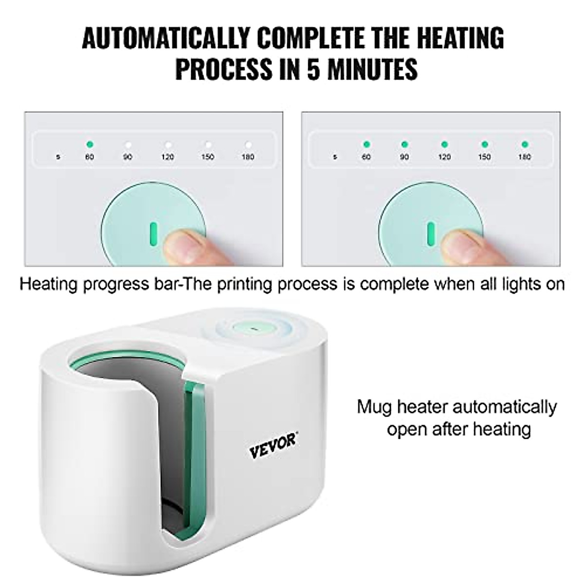 VEVOR Mug Press Machine, Automatic Mug Heat Press for Sublimation 11-15oz, Coffee Cup Transfer Printing, DIY Presents Gifts White