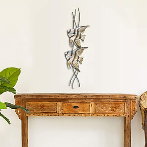 T.I. Design Angelfish Pair Vertical Facing Left Contemporary Coastal Metal Wall Decor