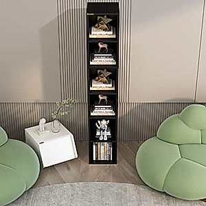 ALISENED 68.5" Tall Narrow Bookshelf, 6 Shelf Wooden Corner Bookcase for Stylish Storage, Modern Skinny Cubes Storage Organizer Display Shelving for Bedroom, Library, Living Room, Home, Office, Black