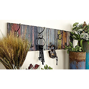 Deco 79 Wood 14 Hangers Wall Hook, 28" x 3" x 8", Multi Colored