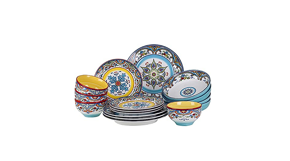 Euro Ceramica Zanzibar 16-Piece Dinnerware Set | Colorful & Durable ...