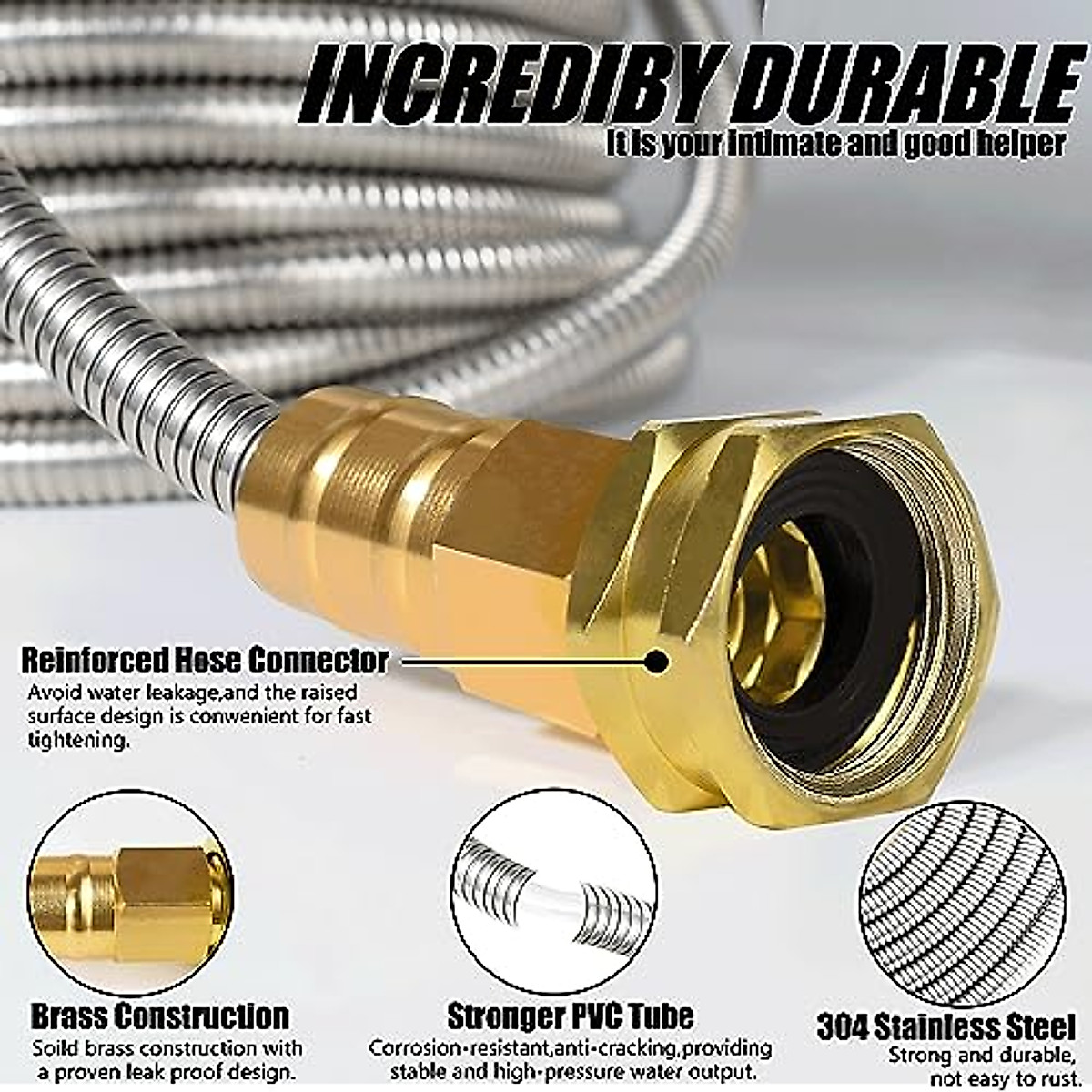 Metal Garden Hose 100FT Heavy Duty Lightweight 304 with Brass Nozzle,Durable Fittings,No Kink & Tangle,Puncture Resistant,Easy to Use & Store for RV,Outdoor, Yard,Ligh (100ft)