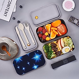 Cartoon Blue Star Adult Lunch Box, Bento Box, With Cutlery Set Of 3, 2 Compartments, Rectangular, Lunch Box For Adults