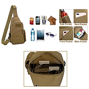 BraveHawk OUTDOORS Tactical Sling Crossbody Bag, 800D Military Nylon Oxford Utility EDC Chest Pack Shoulder Daypack Organizer