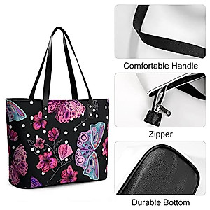 Womens Handbag Flowers And Butterflies Leather Tote Bag Top Handle Satchel Bags For Lady