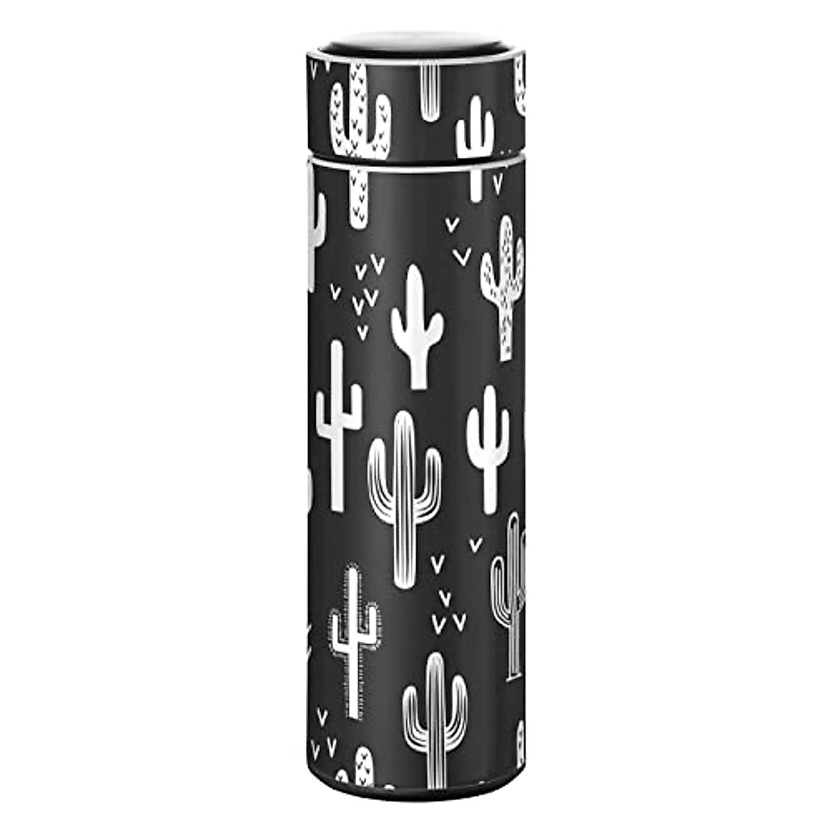 CaTaKu Black and White Cactus Water Bottle Insulated 16 oz Stainless Steel Flask Thermos Bottle for Coffee Water Drink Reusable Wide Mouth Vacuum Travel Mug