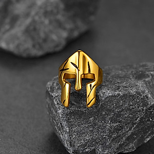 FaithHeart Personalized Custom Women Stacking Rings Retro Spartan Mask Design Biker Ring for Male Size 10