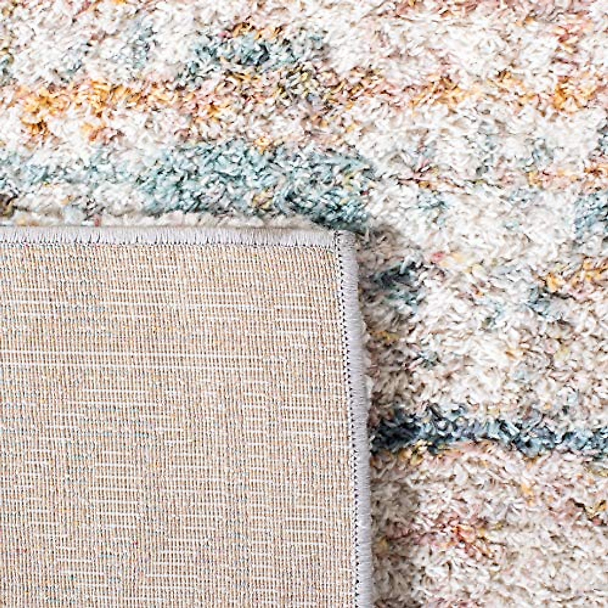 SAFAVIEH Calista Shag Collection 5'5" x 7'7" Ivory/Beige CAL138A Moroccan Boho Non-Shedding Living Room Bedroom Dining Room Entryway Plush 1-inch Thick Area Rug