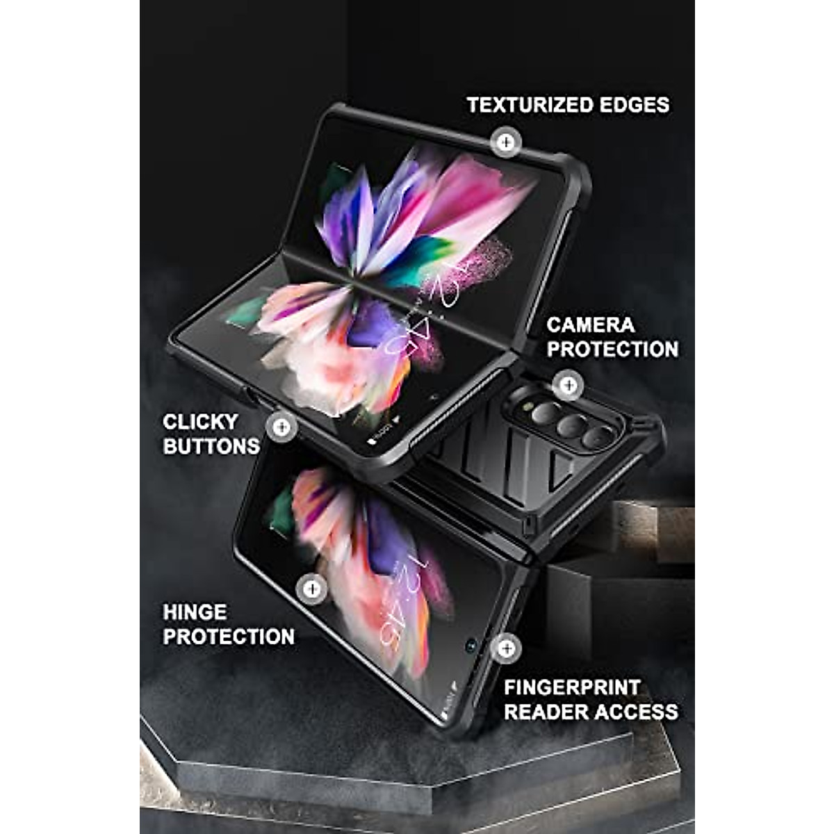 SUPCASE Unicorn Beetle Case for Galaxy Z Fold 3 5G (2021), Rugged Belt Clip Shockproof Protective Case with Built-in Screen Protector & Kickstand (Black)