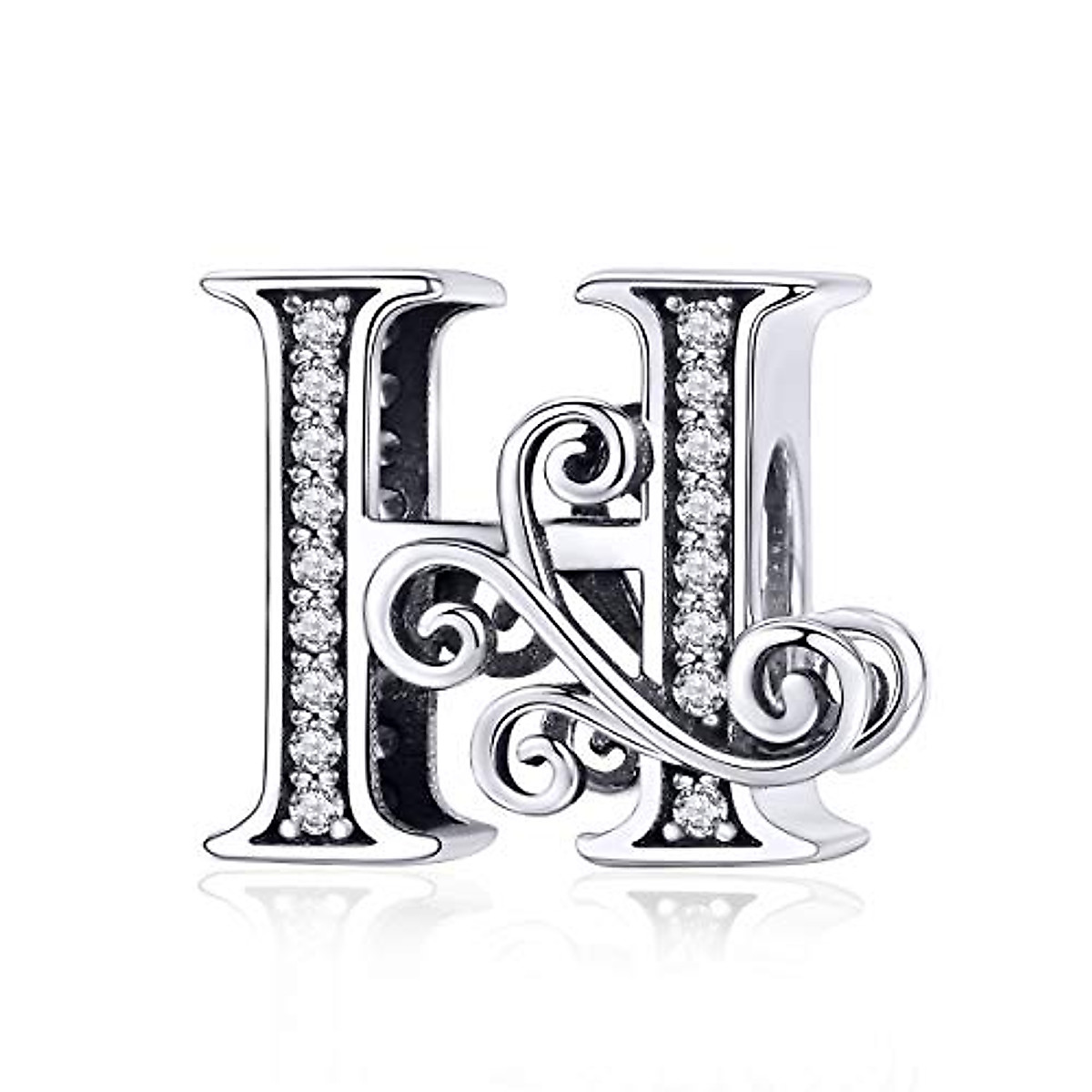 Authentic 925 Sterling Silver Charms Vintage A-Z Letter Alphabet Charms Fit Pandora Bead Bracelets & Women Original Charm Diy Jewelry (H)