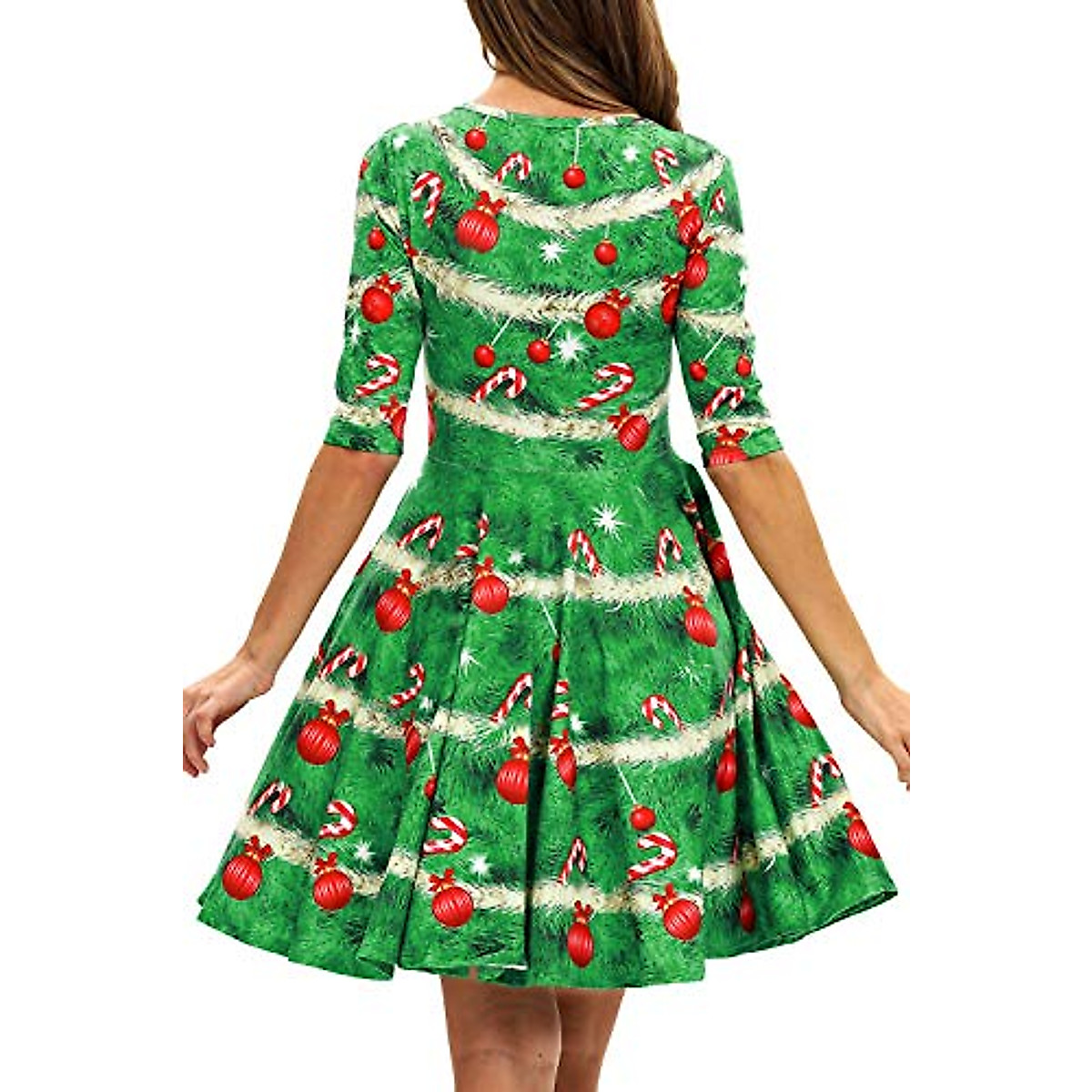 GLUDEAR Christmas Dress, Womens Xmas Tree Printed Gifts A-Line Party Cocktail Dress,Ugly Christmas Tree,L/XL