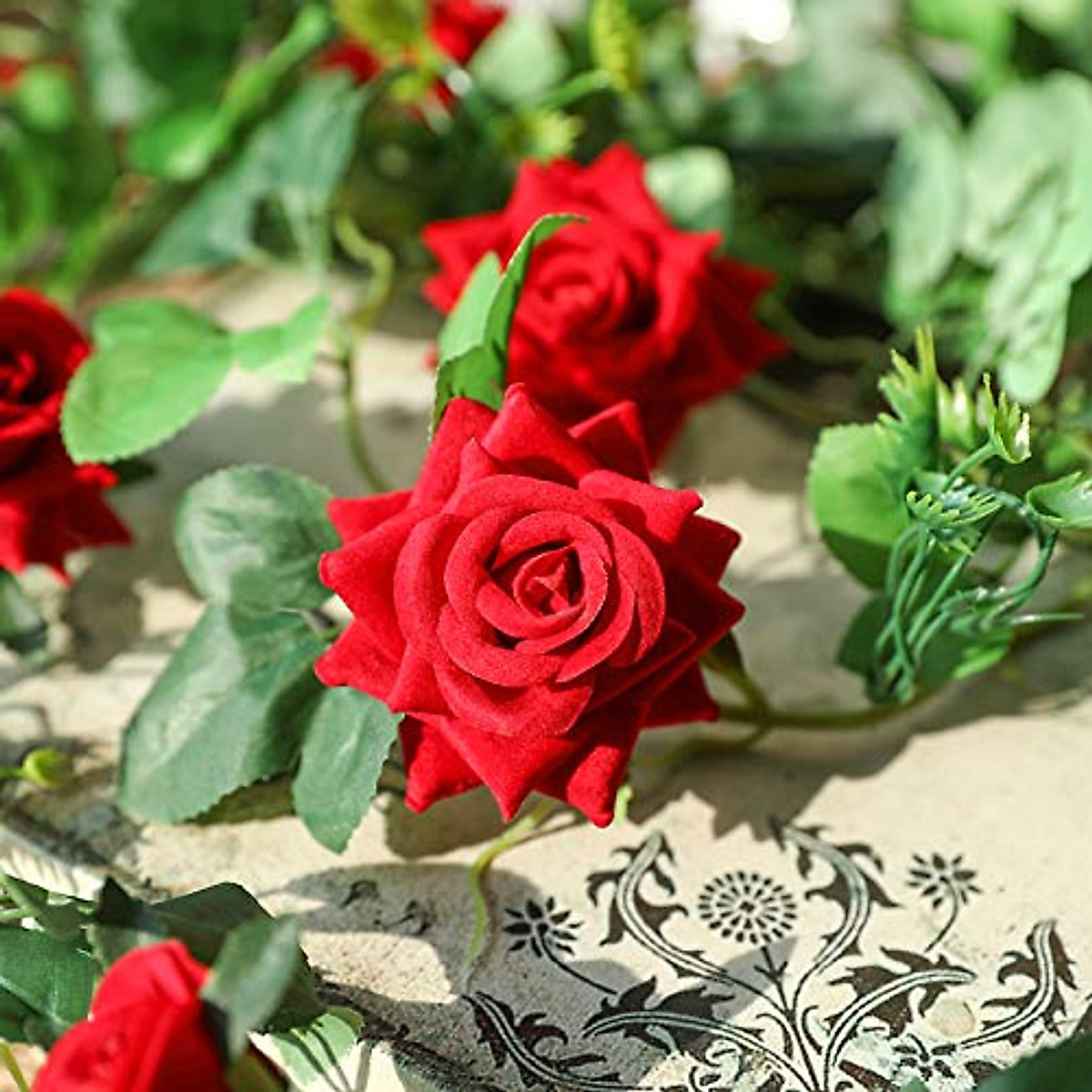 Hobyhoon Artificial Rose Vines Flowers Garland 5.6ft Silk Velvet Rose Vines Fake Hanging Rose Ivy Plant for Wedding Party Home Wall Garden Decorations (Red-3pcs)