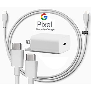 Google USB-C Charging Rapidly Charger for 2nd & 3rd Gen Pixel devices (18W 3A Charger + 3 Foot USB-C, C-C Cable)
