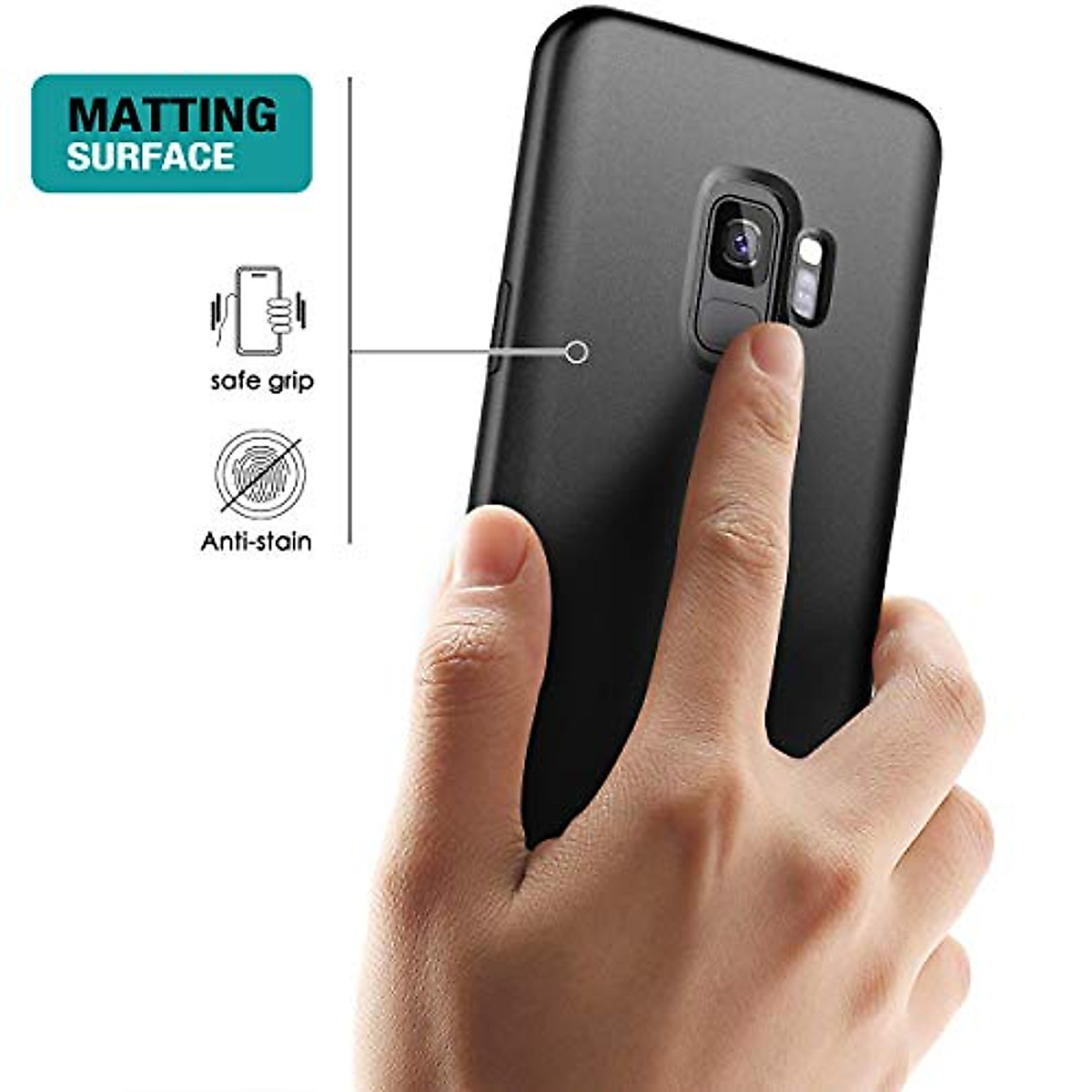 SURITCH Case for Samsung Galaxy S9,【Built in Screen Protector】【Support Wireless Charging】 Rugged Back Cover Hybrid Bumper 360 Protective Case Matte Shockproof for S9 Case 5.8"(Black)