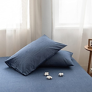 FACE TWO FACE Bedding Duvet Cover Set 3 Pieces 100% Washed Cotton Duvet Cover Linen Like Textured Breathable Durable Soft Comfy (California King, Denim)