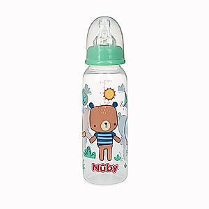 Nuby Printed Non-Drip Bottle, 1 Pack of 1 Bottle, 8 Ounce, Colors May Vary