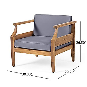 Christopher Knight Home Daisy Outdoor Club Chair with Cushion (Set of 2), Teak Finish, Dark Gray
