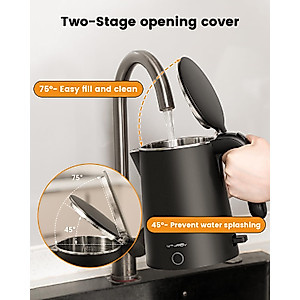 WTJMOV Electric Kettle Stainless Steel, 1.0L Small Water Boiler 1200W Fast Boiling, Double Wall Tea Kettle Pot Automatic Shut Off, Durable Coffee & Tea Maker/Warmer/Heater Black