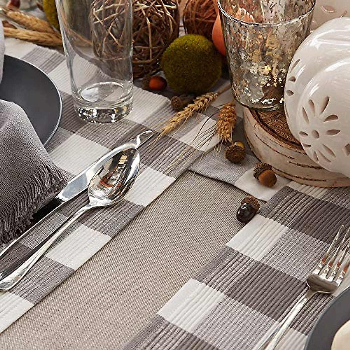 DII Buffalo Check Collection, Classic Farmhouse Tabletop Set, Placemat Set, 13x19, Gray & White, 6 Piece
