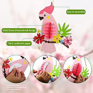 PAMISO Tropical Birds Party Supplies, Hanging Parrot Paper Honeycomb Decorations Paper Cutouts for Happy Birthday/Hawaiian/ Rainforest /Summer Party