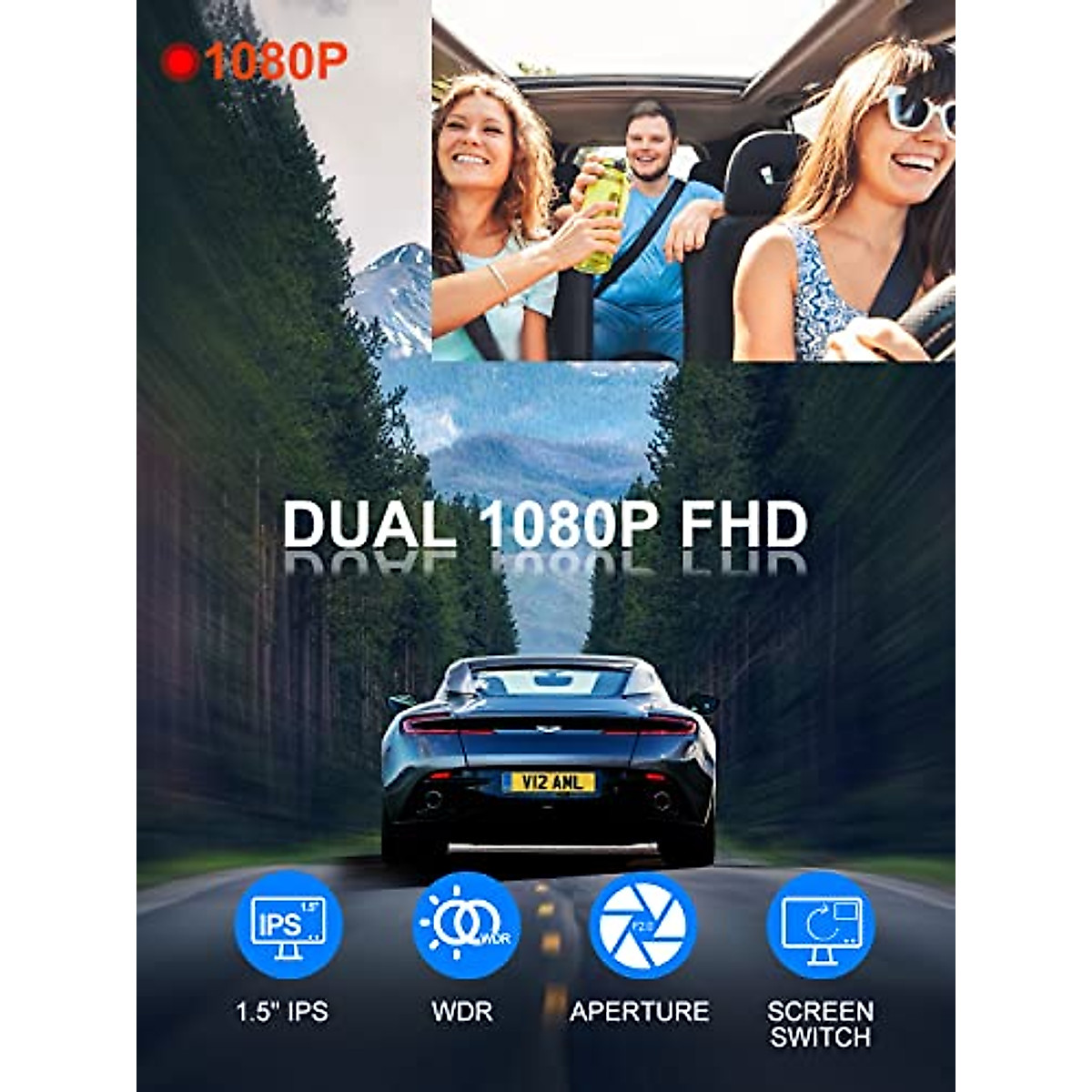 Dual Dash Cam 1080P, Dash Cam Front and Inside, Dash Camera for Cars with 32GB SD Card, Infrared Night Vision, 1.5 inch IPS Screen, Loop Recording, Accident Lock, WDR, Parking Monitor for Taxi Driver