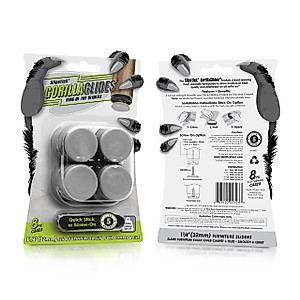 GorillaGlides CB323 1-1/4 Inch Furniture Sliders/Chair Glide Floor Protectors (Set of 8 Glides) Self-Adhesive Screw On Glides for Sliding on Carpet and Hard Surface Flooring, Round