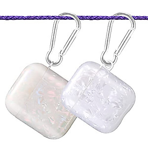 JOYLAND Bling Hard Case Cover with Multicolor Pearl Shell for AirPods 2 & 1,Full Protective Case with Shell Pearl Keychain for Girl Women Men Glitter Wireless Charging Airpods Case for AirPods 1