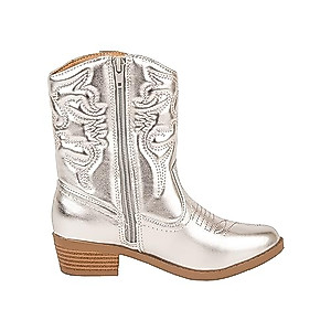 Kassie Daniela ~ Andie ~ Kids Western Cowboy Stitched Pointe Toe Low Heel Ankle Mid Shaft Fashion Girls Boots Children (SILVER, 3)