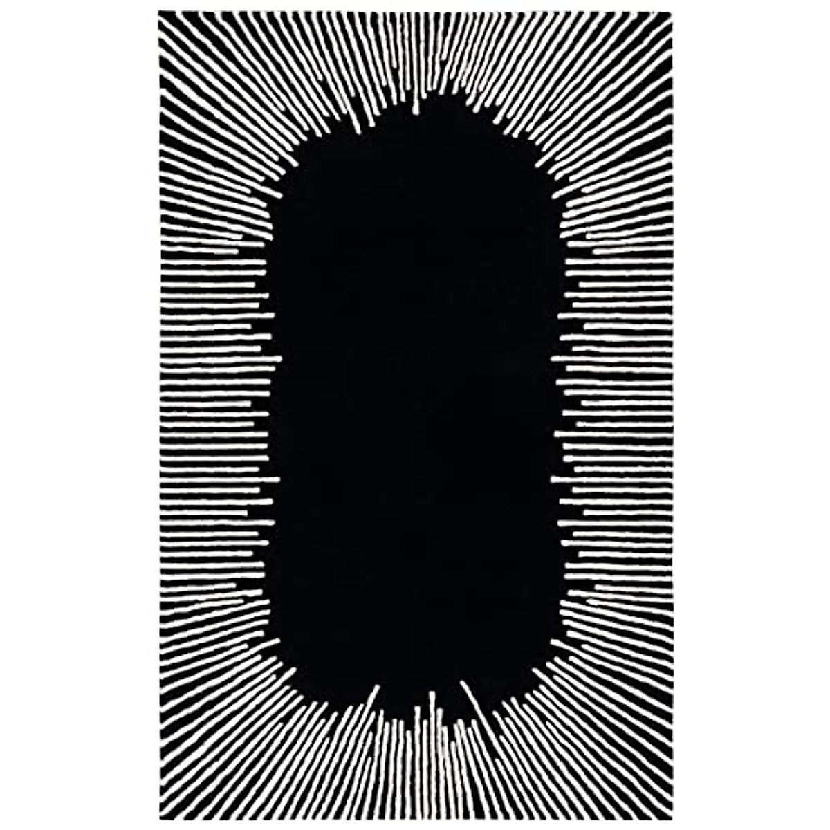 Safavieh Fifth Avenue Collection 6' x 9' Black/Ivory FTV129Z Handmade Modern Contemporary Abstract Stripe Border Wool Area Rug