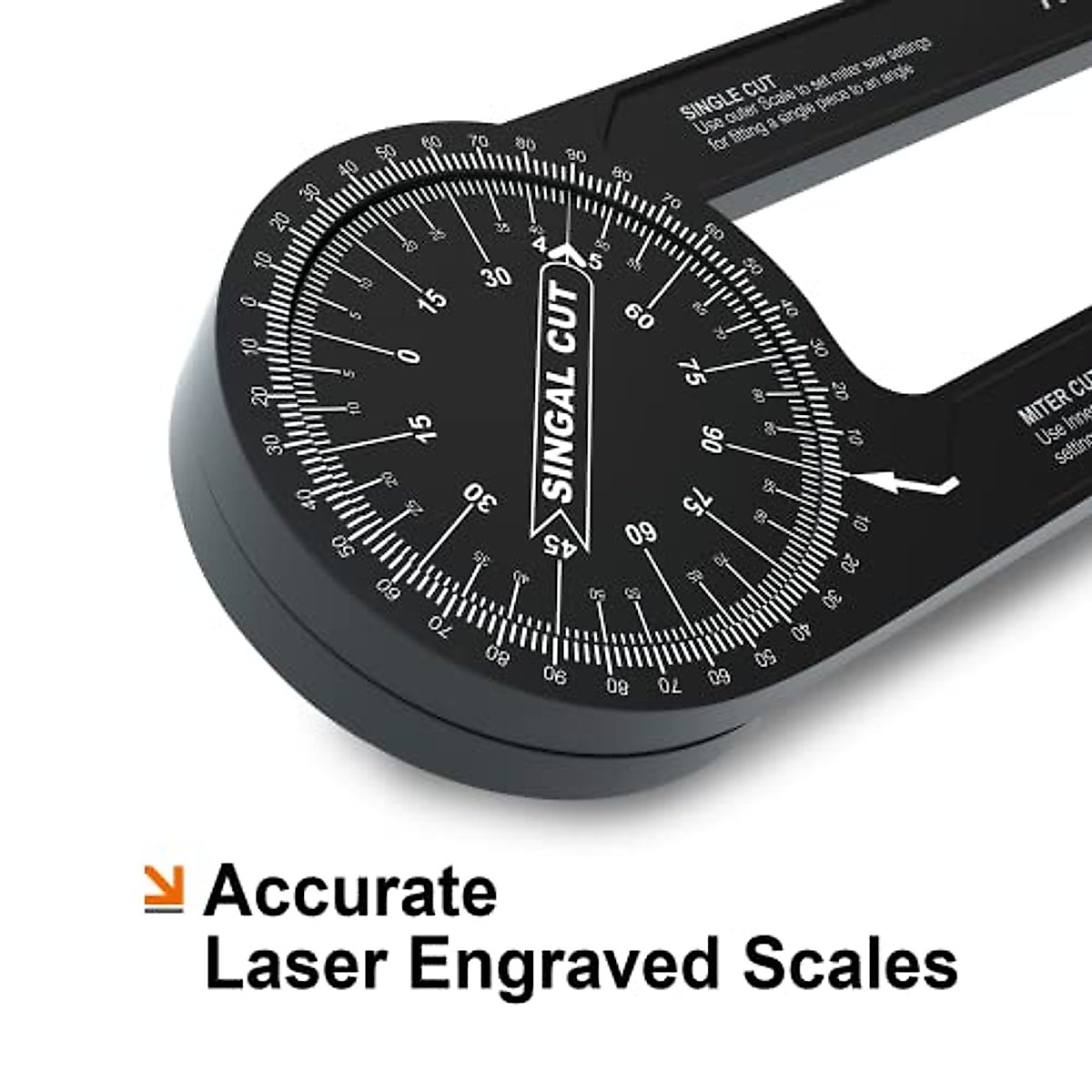 Mecurate Aluminum Miter Saw Protractor, 7.3-Inch Angle Finder Featuring Precision Laser Engraved Scales Woodworking Lightning Measure Tool with 360 Degree Rotation Function for Carpenters