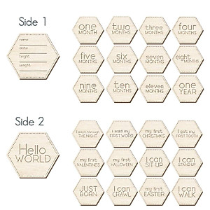 Wooden Baby Monthly Cards. Cute Unisex, Reversible, and Laser Engraved Blocks. Set of 24 Sayings Plus a Customizable Birth Card. Natural Wood Disc Photo Props for Boy or Girl in Keepsake Gift Bag