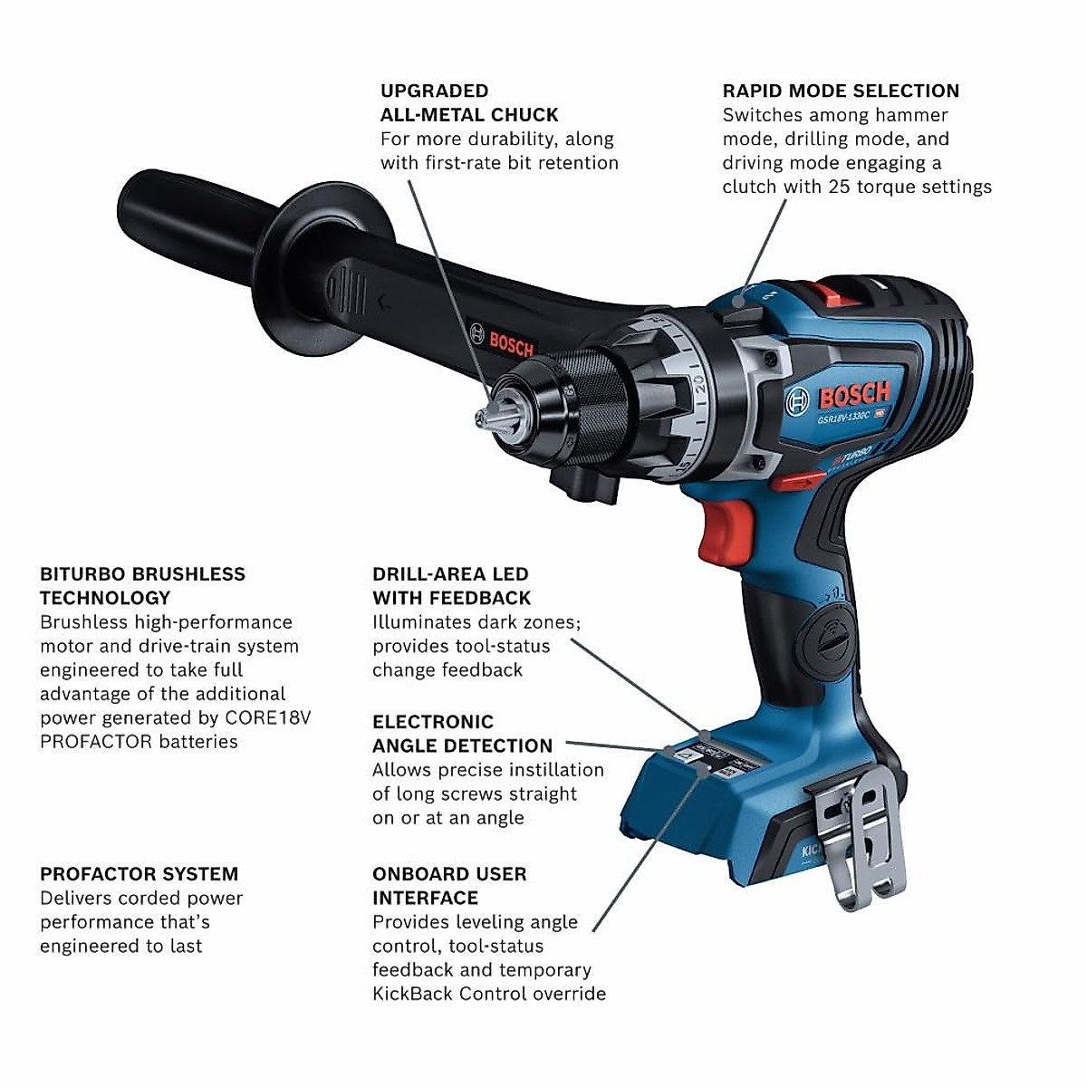 BOSCH GSR18V-1330CN PROFACTOR 18V Connected-Ready 1/2 In. Drill/Driver (Bare Tool)