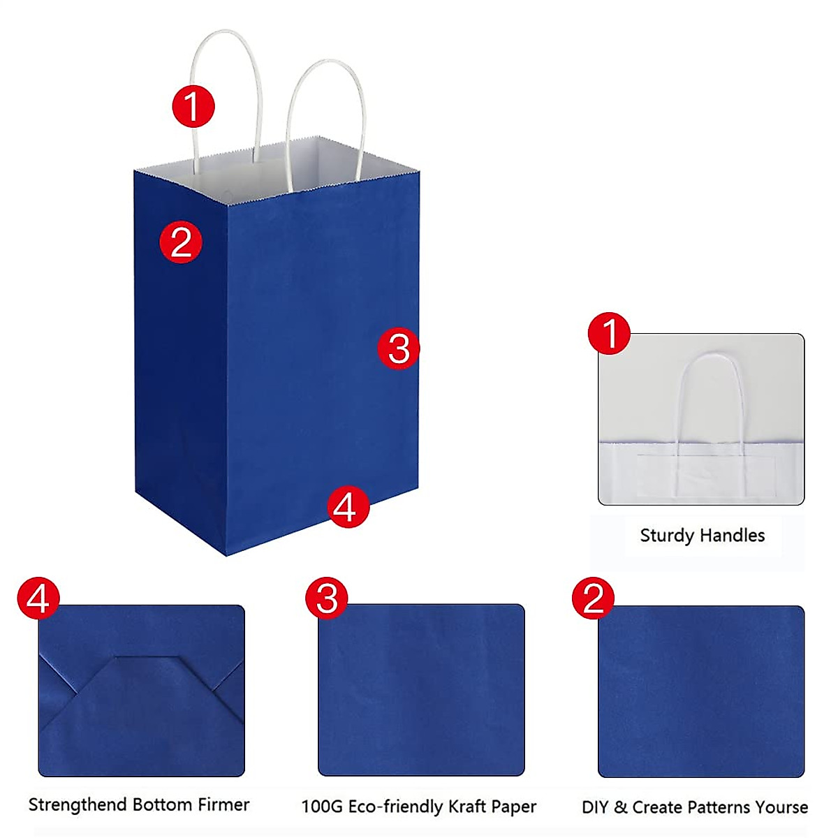 50 Pack 5.25x3.25x8.25 inch Small Paper Bags with Handles Bulk, Oikss Kraft Bags Birthday Wedding Party Favors Grocery Retail Shopping Business Goody Craft Gift Bags Cub Sacks (Royal Blue 50PCS Count)