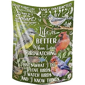 Bird Watching Gifts, Bird Blanket for Bird Lovers & Bird Watchers, Bird Lover Gifts, Bird Nerds Gifts, Bird Watching Blanket, Blanket for Bird Lovers, 65 x 50 Inches Flannel Throw Blanket, Green