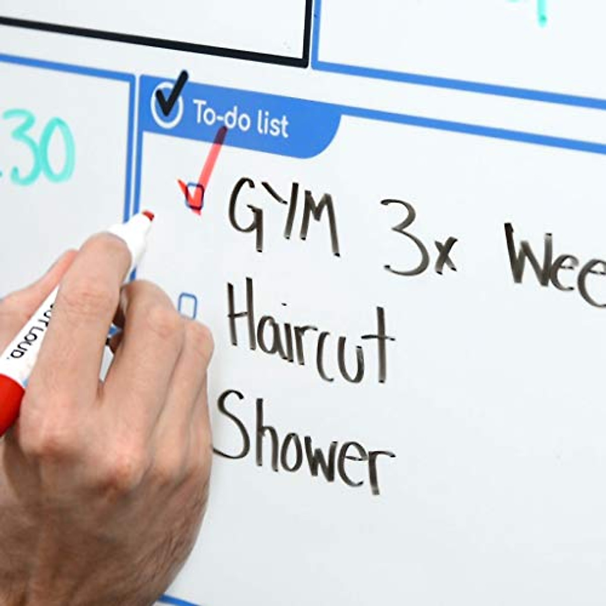 Peel and Stick Whiteboard Calendar, Large Weekly Organizer, 24 x 36 in - Stain Proof White Board Dry Erase Surface, and Reusable Adhesive Backing