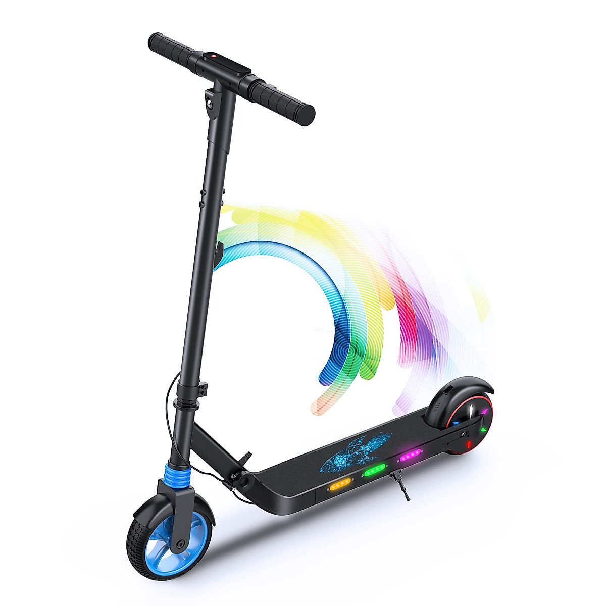 Aovopro Electric Scooter for Kids Ages 6-15, 9MPH Speed/9 Mile Rang, 130W Motor, 6.5" Solid Tires, 154lbs Max Weight, Flashing Rainbow LED Lights and Wheel, UL Certified Electric Scooter Kids, Black